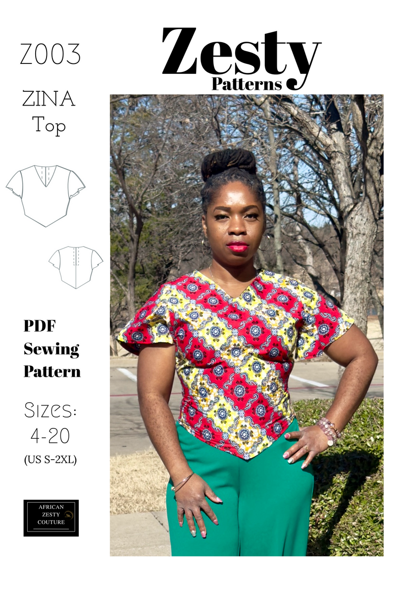 Zina Top Sewing Pattern | PDF Download | Sizes 4–20 (US S–2XL) | Zesty ...